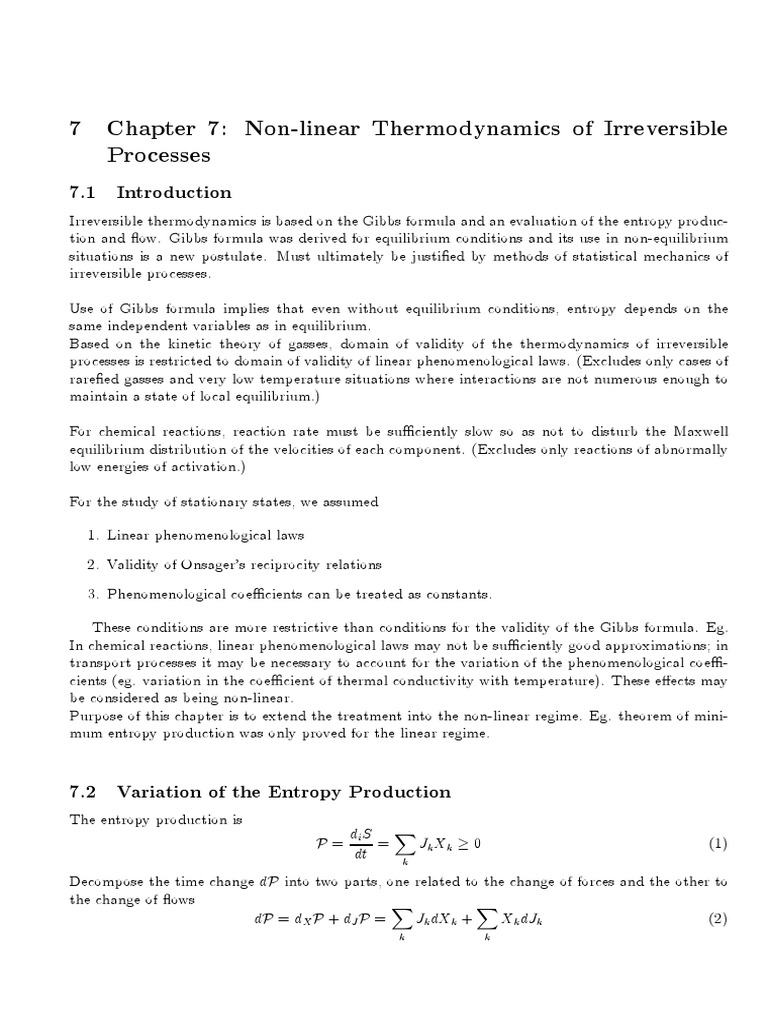 7 Chapter 7: Non-Linear Thermodynamics of Irreversible Processes | PDF | Thermodynamic ...