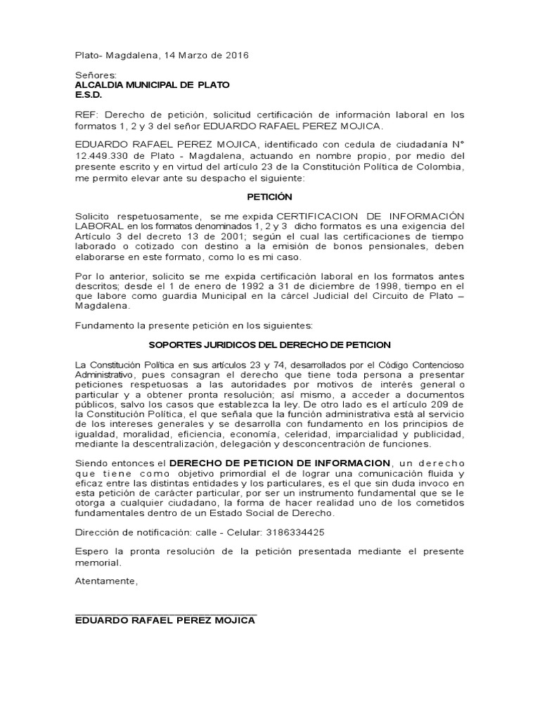 Derecho De Peticion Alcaldia Pdf