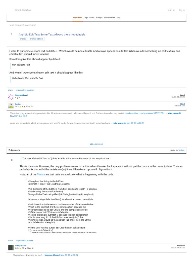 Android Edit Text Some Text Always There Not Editable Stack Overflow Pdf Pdf Android