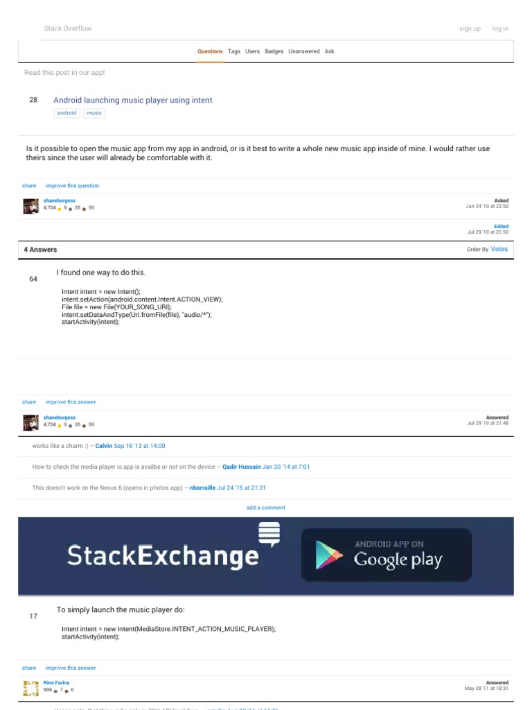 Android Launching Music Player Using Intent Stack Overflow Pdf Pdf Android Operating