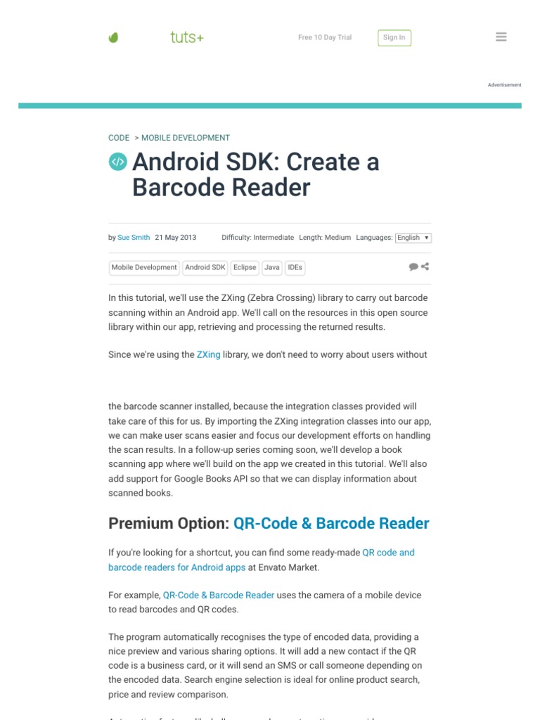 Android SDK - Create A Barcode Reader PDF | PDF | Qr Code | Barcode