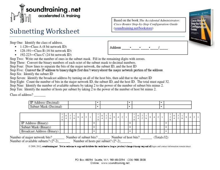 Subnetting Worksheet: Cisco Router Step-by-Step Configuration Guide | PDF