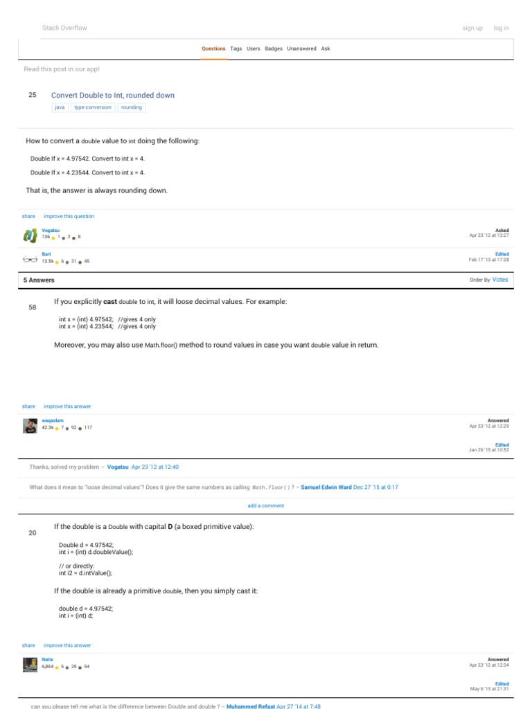 Convert Double To Int Rounded Down Stack Overflow Pdf Pdf Integer Computer Science