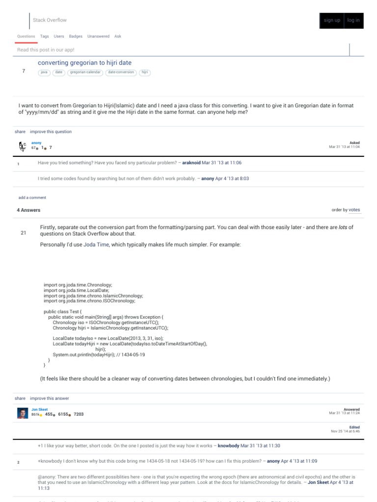 Converting Gregorian To Hijri Date - Stack Overflow PDF | PDF | Calendar | Computing