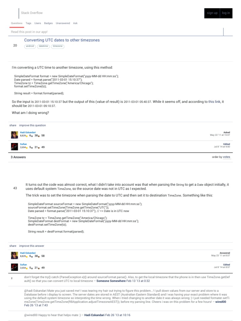 Converting UTC Dates To Other Timezones - Stack Overflow PDF | PDF ... Converting UTC Dates To Other Timezones - Stack Overflow PDF | PDF ...