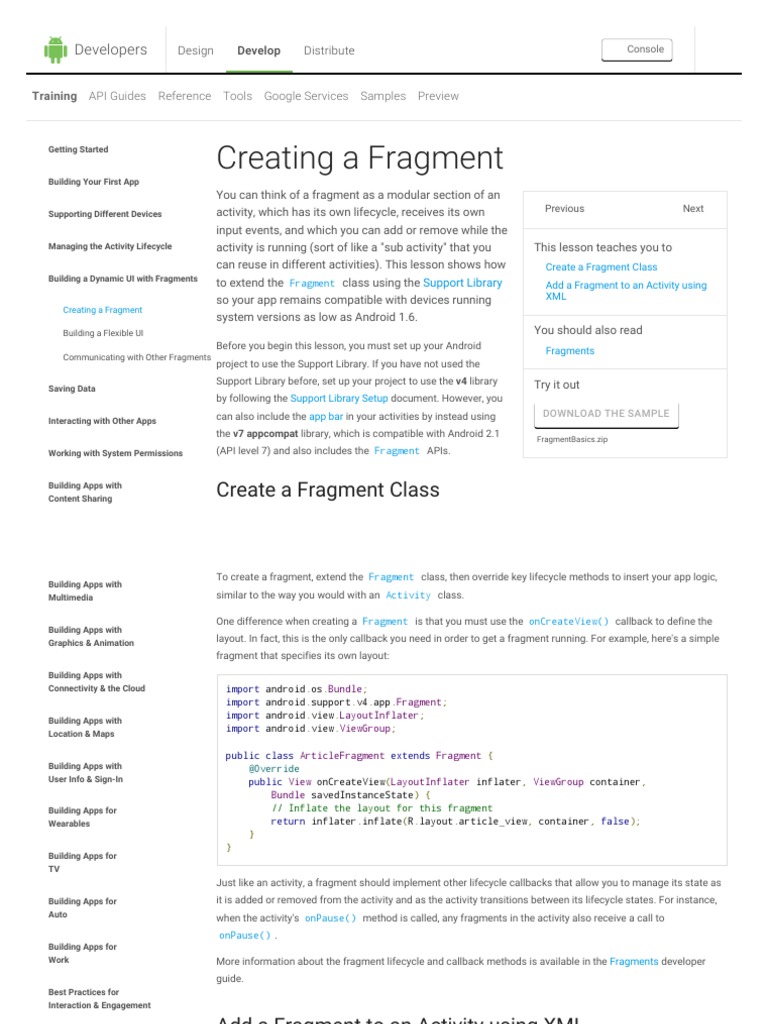 Creating A Fragment - Android Developers PDF | PDF | Android (Operating ...
