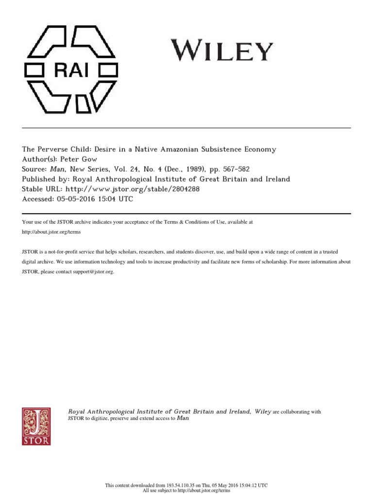 Grow - The Perverse Child: Desire in A Native Amazonian Subsitence ...