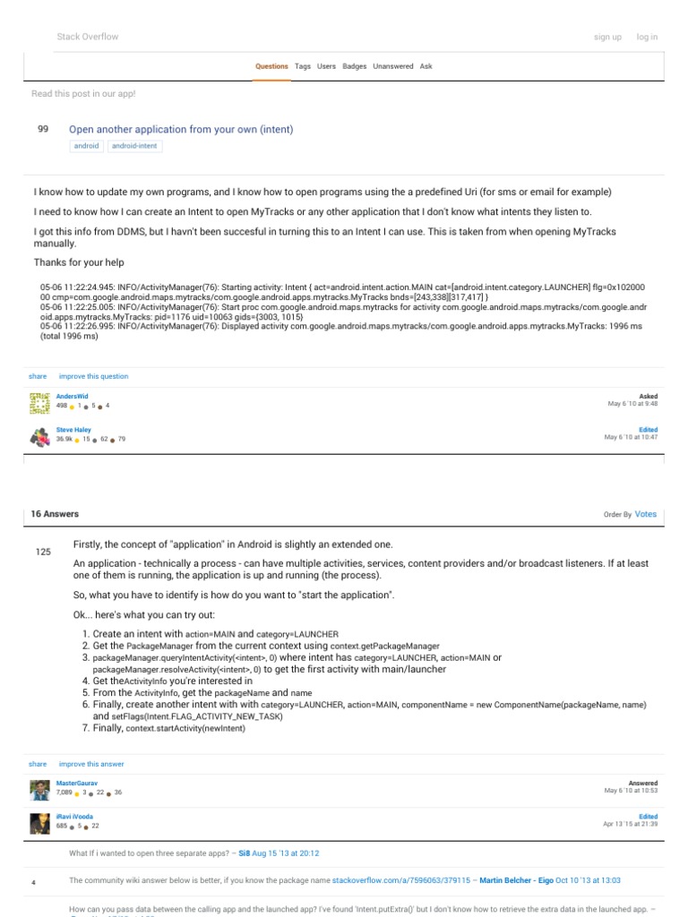 Open Another Application From Your Own (Intent) - Stack Overflow PDF | PDF | Application ...