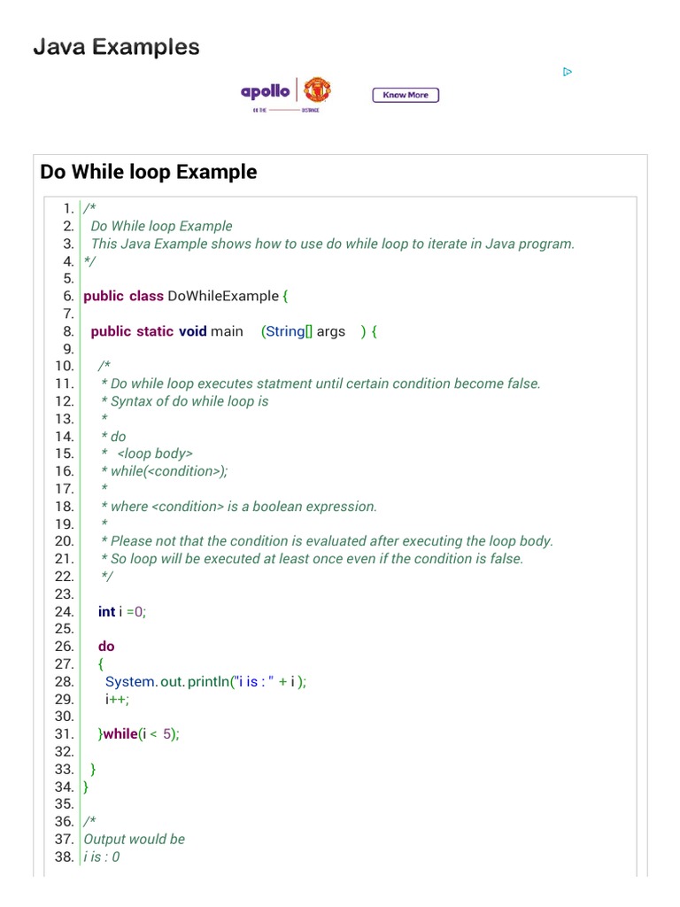 Do While loop Example _ Java Examples - Java Program Sample Source Code ...