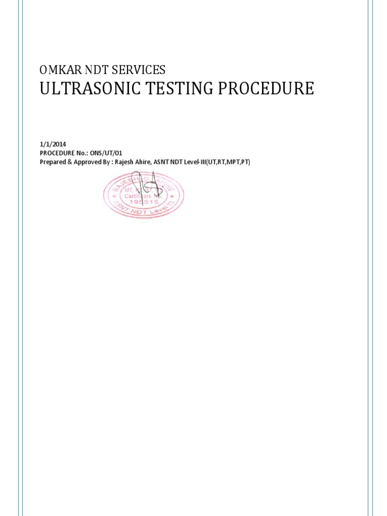 Ut Procedure Ons | PDF | Ultrasound | Calibration