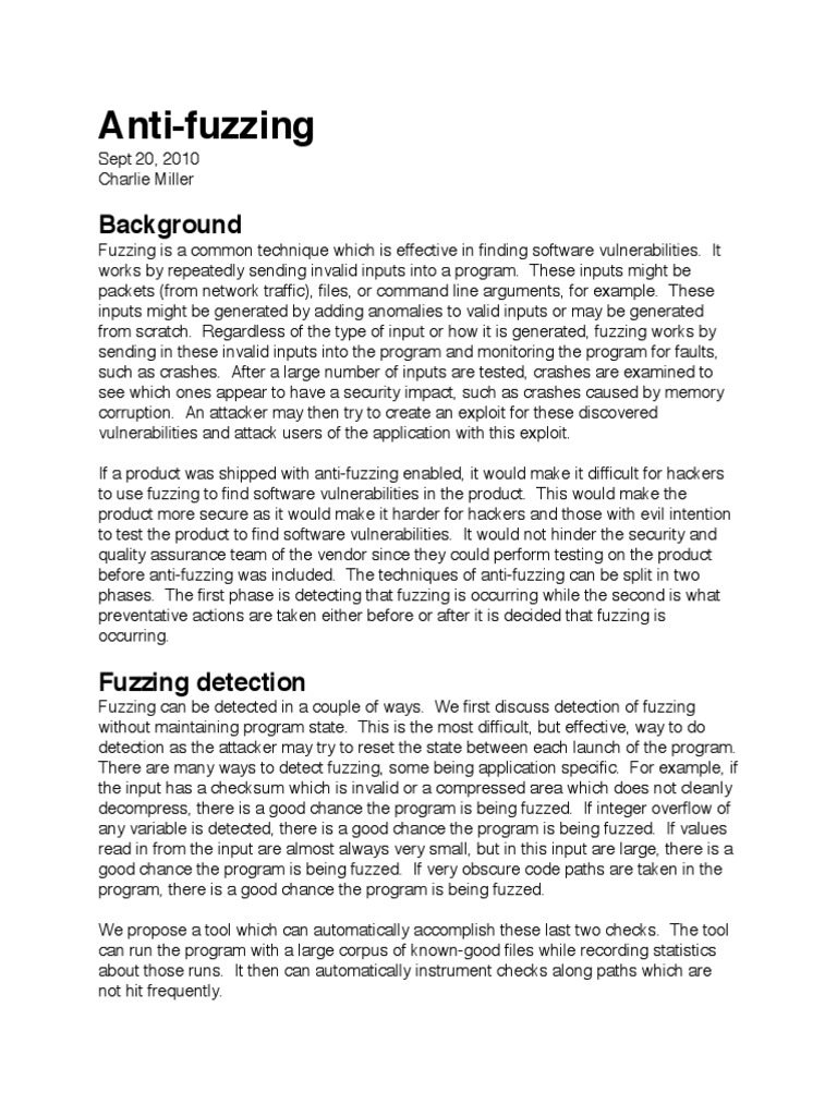 Anti Fuzzing PDF | PDF | Vulnerability (Computing) | Software Bug