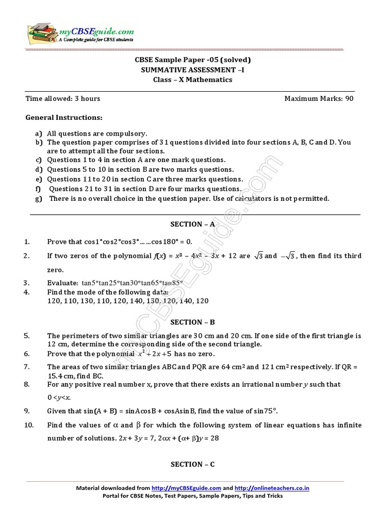 Cbse Mathematics Sa1 Solved 05 | PDF | Fraction (Mathematics) | Triangle