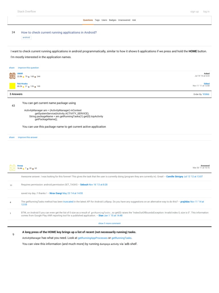 How To Check Current Running Applications in Android - Stack Overflow ...