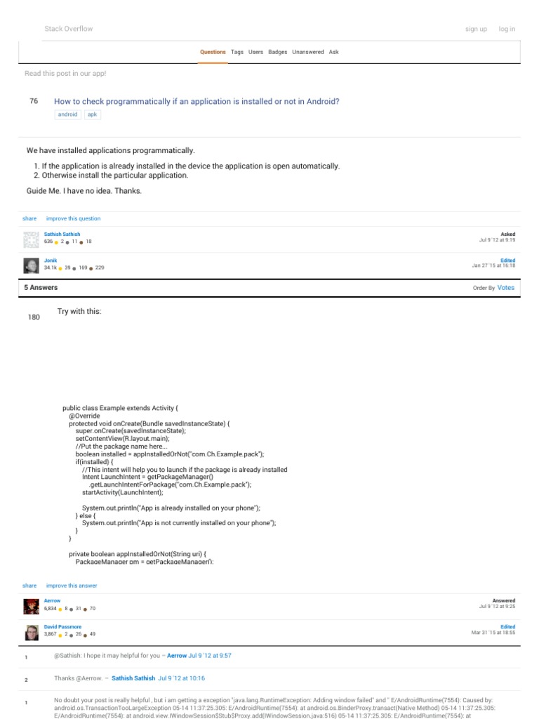 How To Check Programmatically If An Application Is Installed Or Not In Android Stack Overflow