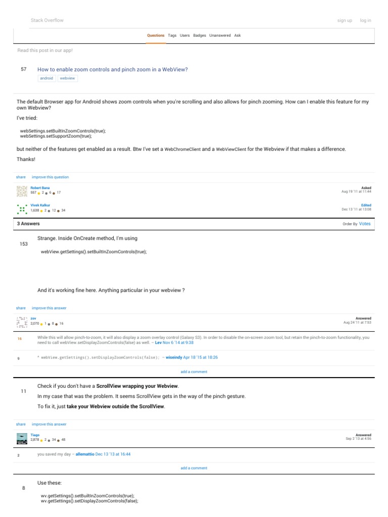 How To Enable Zoom Controls and Pinch Zoom in A WebView - Stack Overflow PDF | PDF