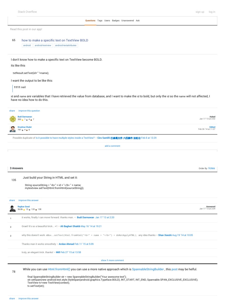 How To Make A Specific Text On TextView BOLD - Stack Overflow PDF | PDF | String (Computer ...
