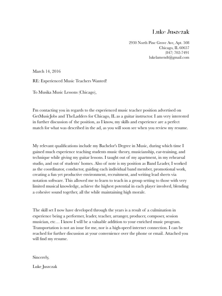 Musika Cover Letter | PDF