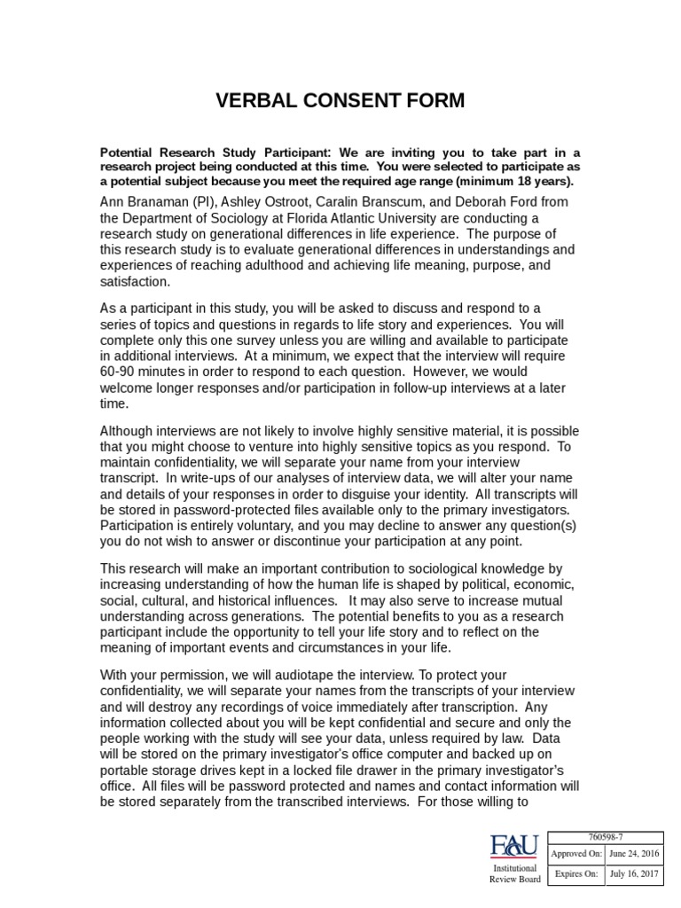 Verbal Consent Form - Doc (Stamped) | Information | Backup