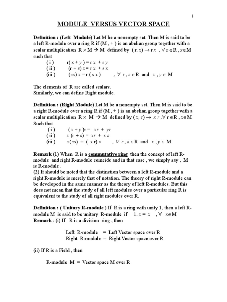 Module Versus Vector Space | PDF | Module (Mathematics) | Basis (Linear Algebra)