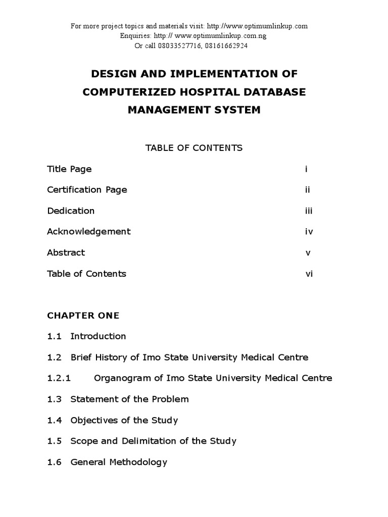 Design And Implementation Of Computerized Hospital Database Mnt System