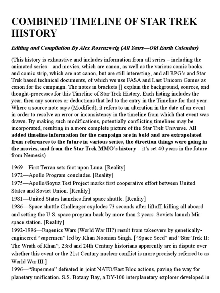 Combined Timeline of Star Trek History | PDF | United Federation Of ...