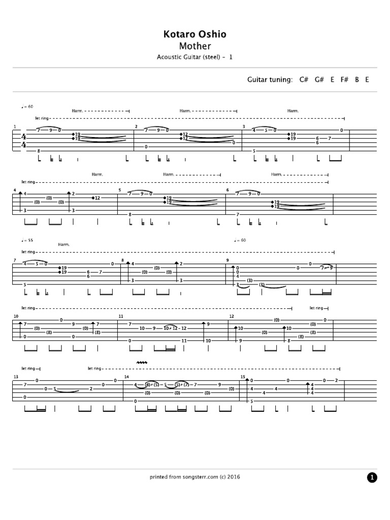 Mother Tab by Kotaro Oshio - Songsterr Tabs With Rhythm PDF | PDF
