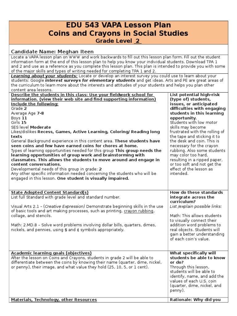 Edu 543 Meghan I Vapa Draft Lesson Plan | PDF | Reading Comprehension ...