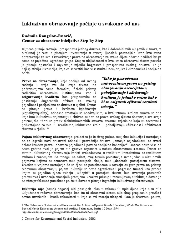 Inkluzivno Obrazovanje | PDF