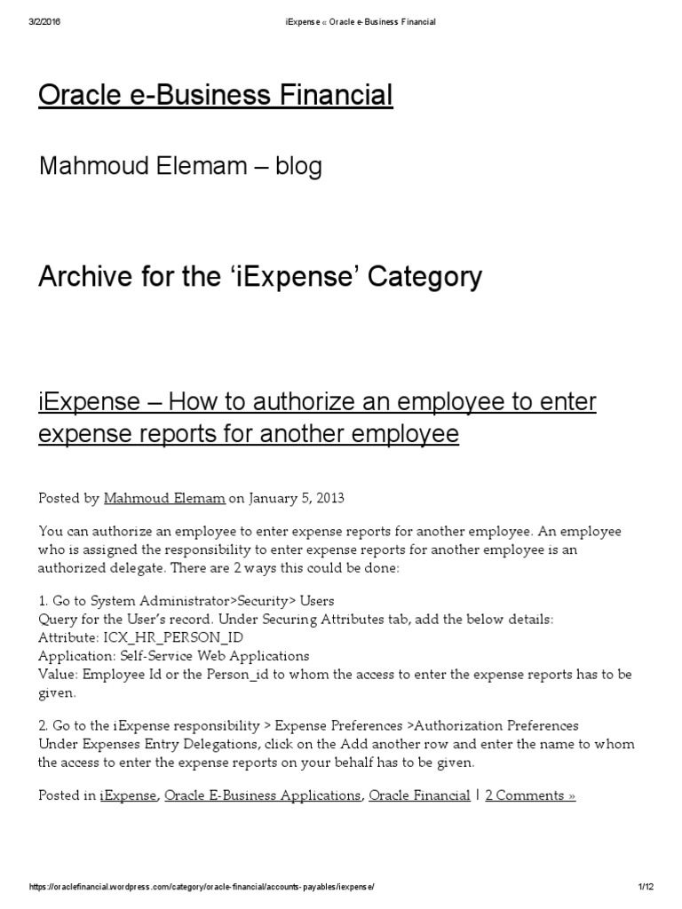 How To Setup Oracle IExpenses & FAQs | PDF | Accounts Payable | Expense How To Setup Oracle IExpenses & FAQs | PDF | Accounts Payable | Expense