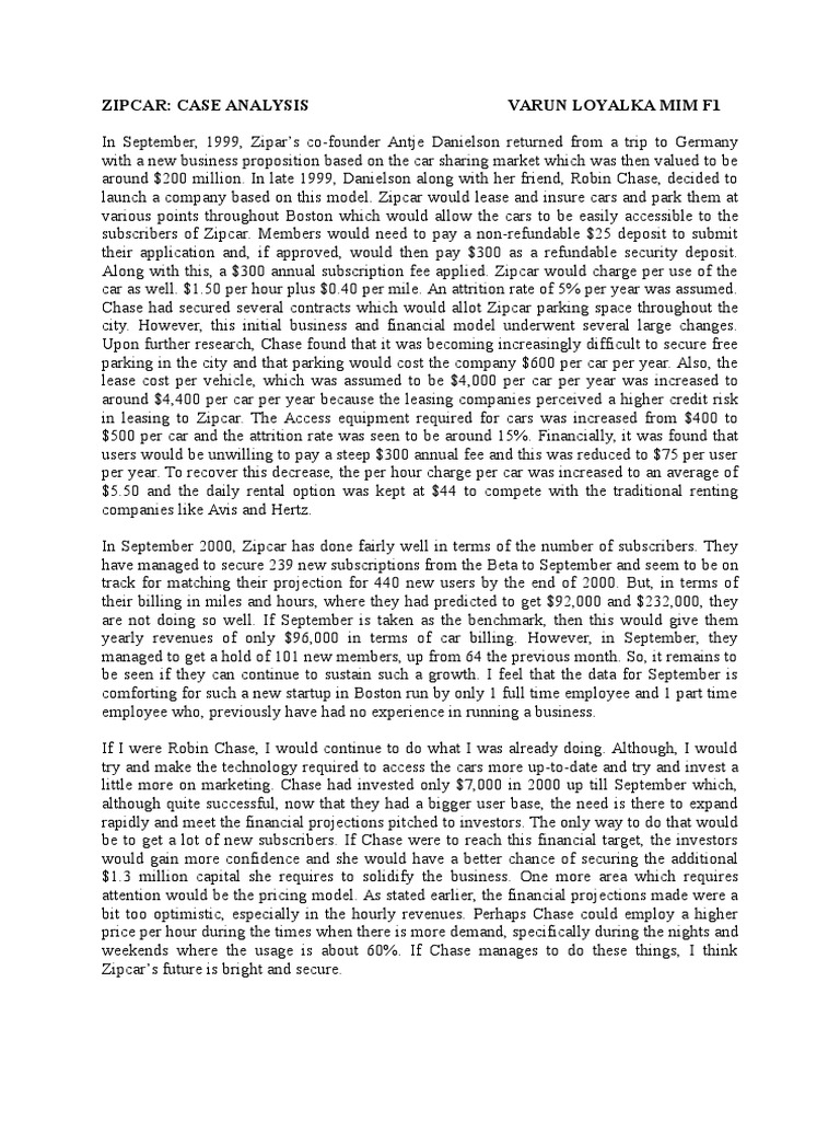 ZIPCAR Case Analysis | PDF | Business | Business Economics
