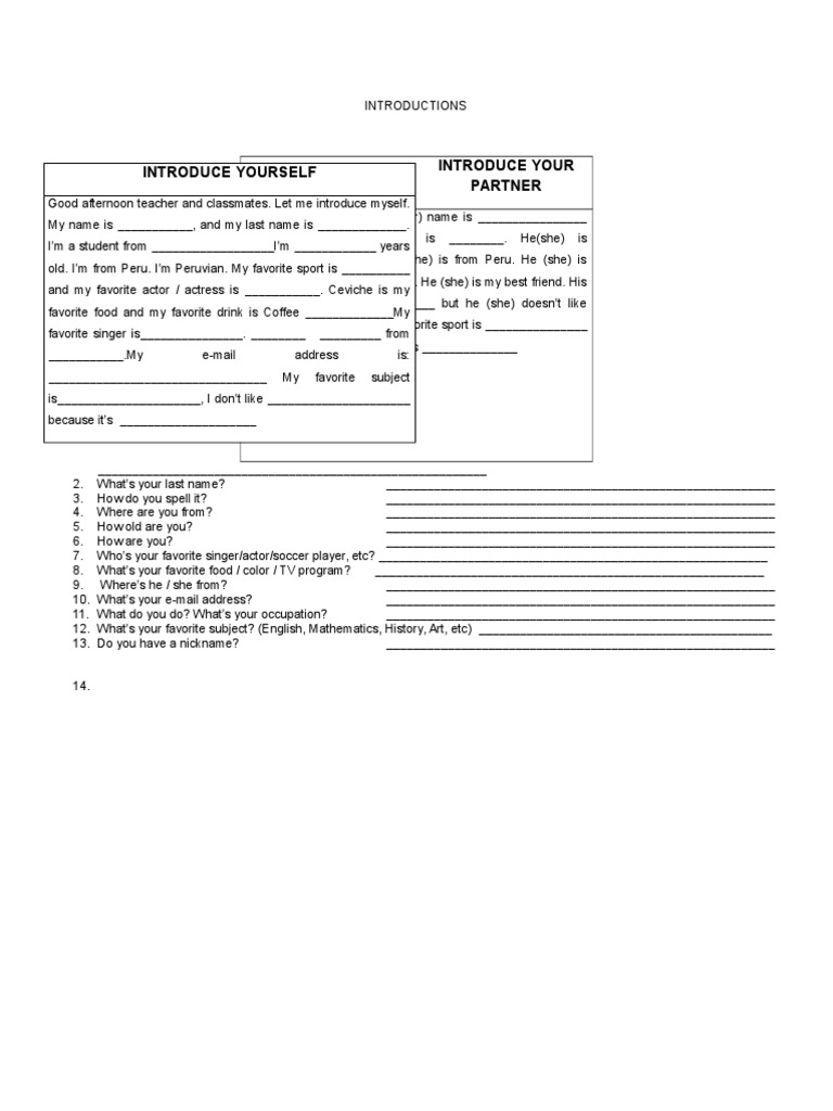 Interview Introduce Your Partner Introduce Yourself | PDF