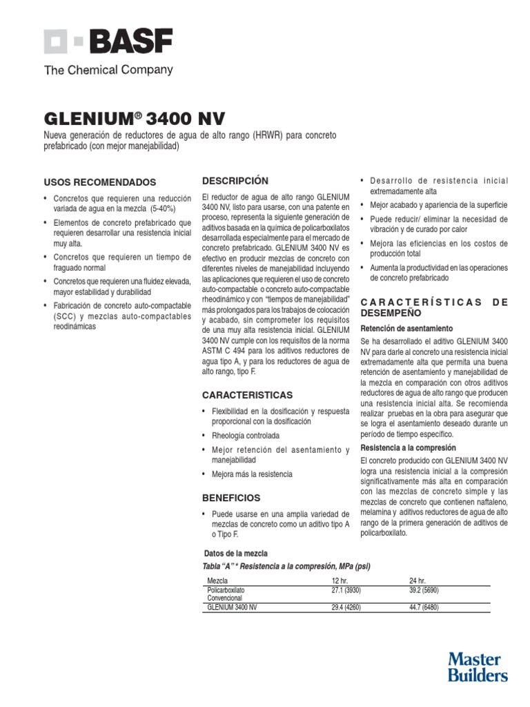 Glenium 3400 NV | PDF | Hormigón | Corrosión