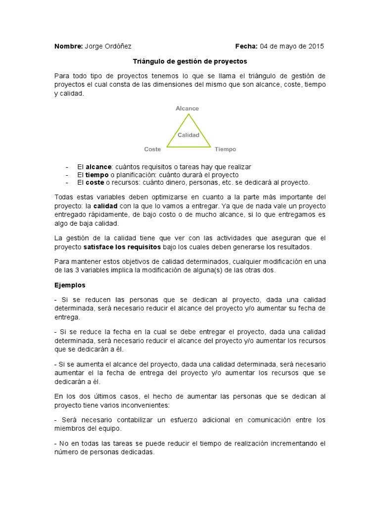 Triangulo de Proyectos | PDF