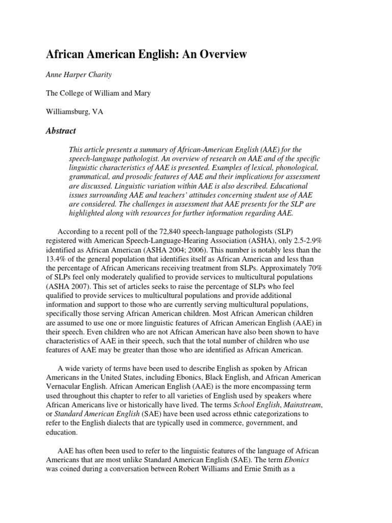 African American English - An Overview | Download Free PDF | English ...
