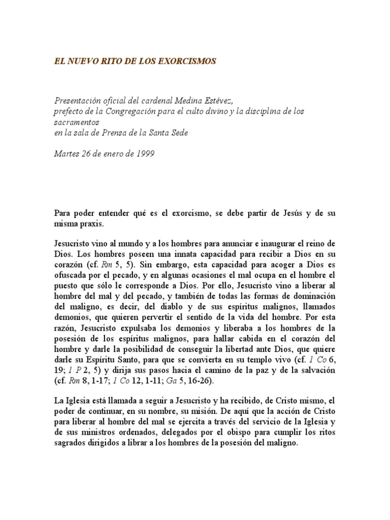 Nuevo Rito de Exorcismos en la Iglesia | PDF | Exorcismo | Demonios