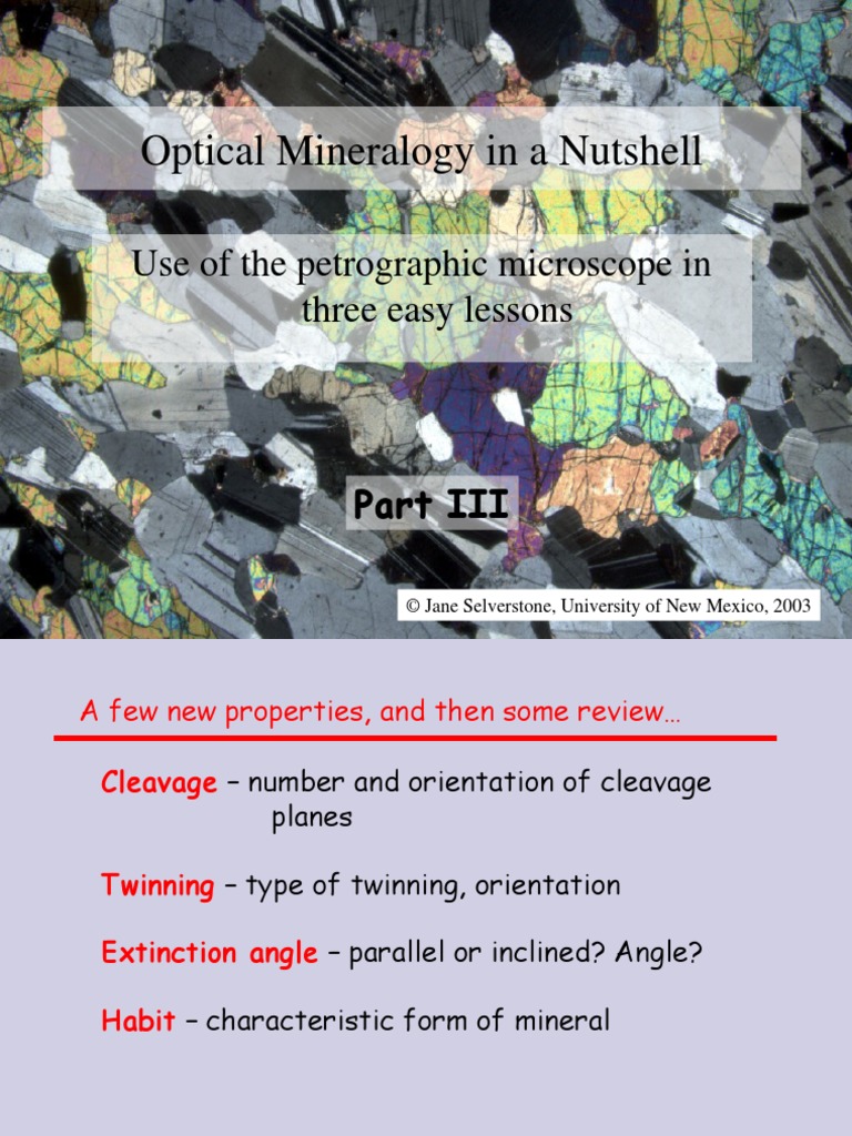 Optical Mineralogy in A Nutshell: Use of The Petrographic Microscope in ...