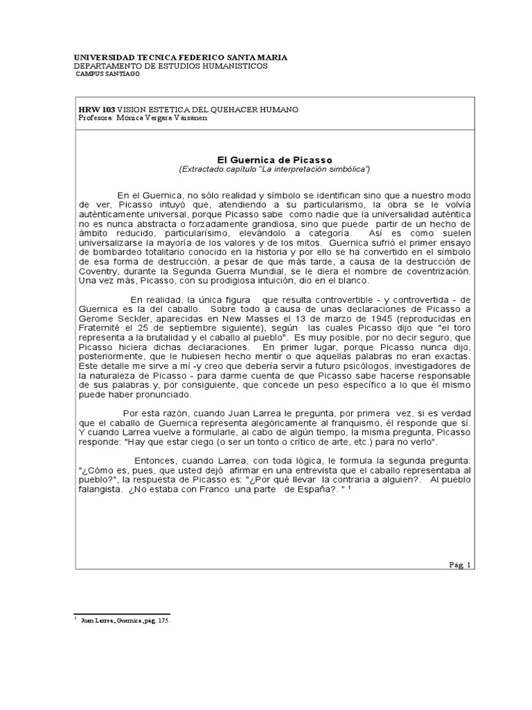 Simbolismo en Guernica de Picasso | PDF | Pablo Picasso | Los símbolos