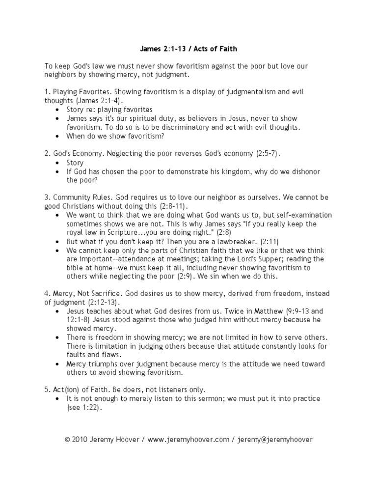 Acts of Faith James 2-1 - 13 Sermon Outline | PDF | Mercy | Jesus