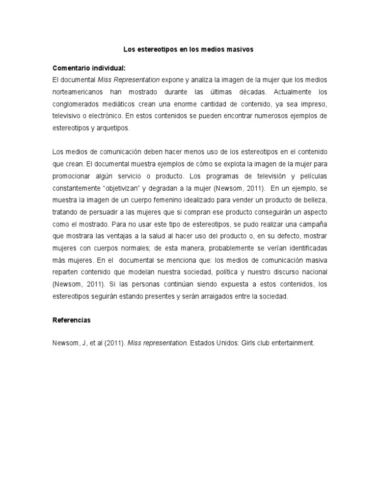 Análisis Del Documental Miss Representation | PDF