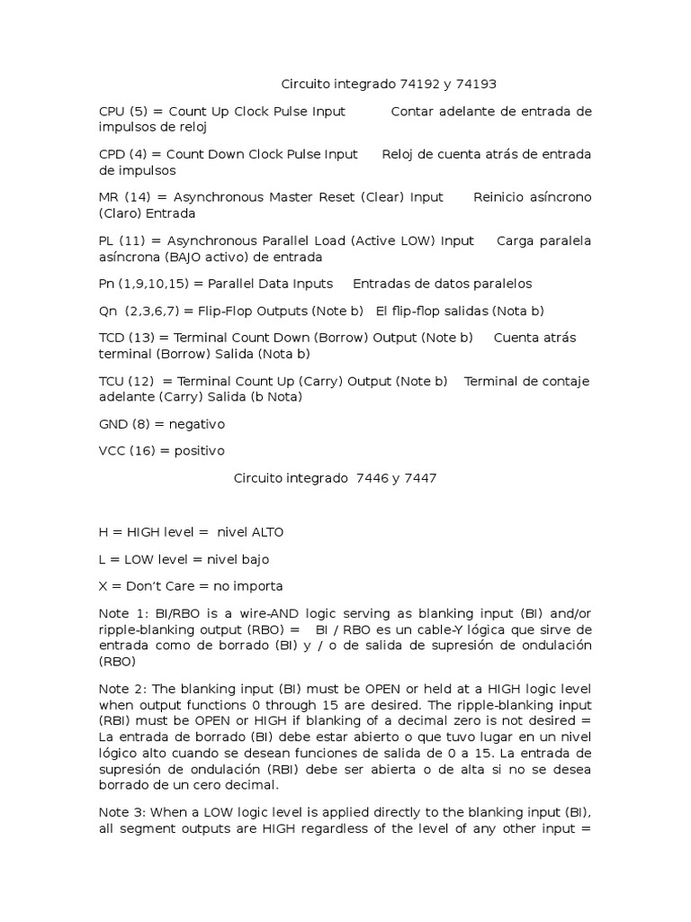 Circuito Integrado 74192 y 74193 | PDF | Diseño electronico ...