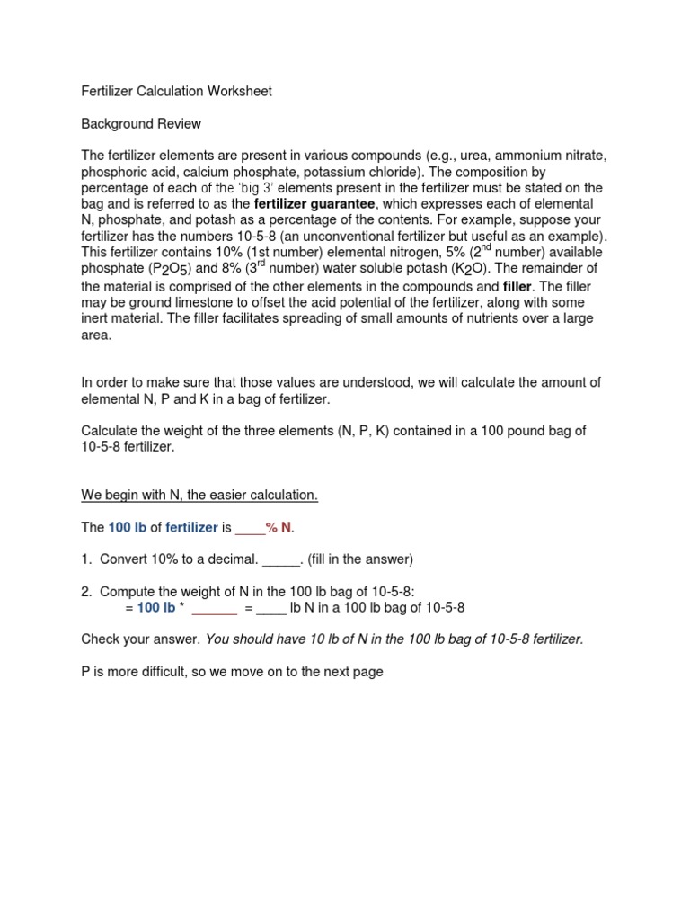 Fertilizer Worksheet | PDF | Fertilizer | Atoms