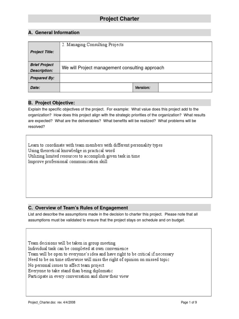 Project Charter | Download Free PDF | Project Management | Leadership