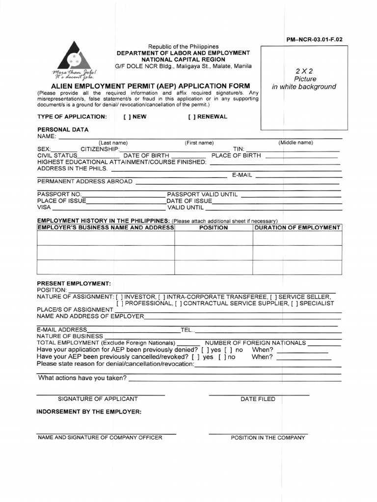 Dole NCR - Aep Application Form PDF | PDF | Nationality Law ...