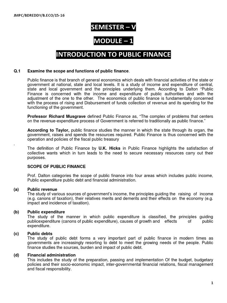An Analysis of the Scope and Functions of Public Finance Based on a ...