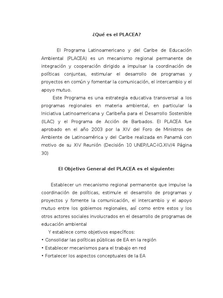 Que Es El Placea | PDF | America latina | Desarrollo sostenible