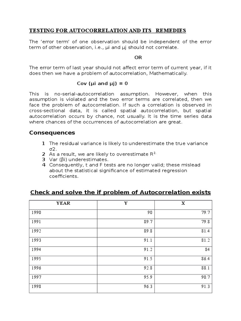 Autocorrelation Pdf Autocorrelation Errors And Residuals