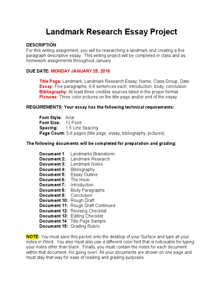 4 - Landmark Research Essay Project | PDF | Essays | Paragraph