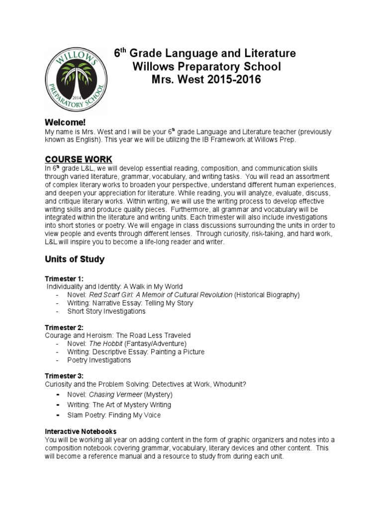 6th Grade Language & Literature Course Guide | PDF