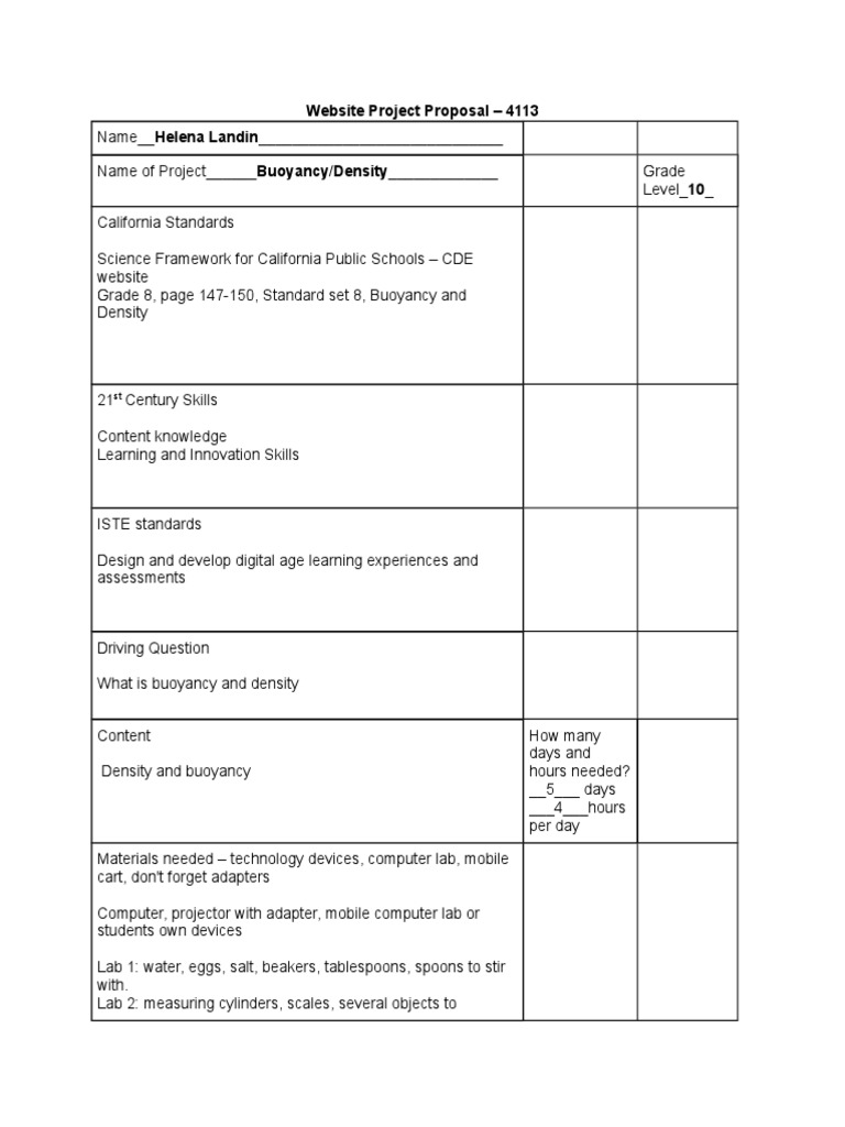 Buoyancy and Density Project Proposal | PDF | Career & Growth