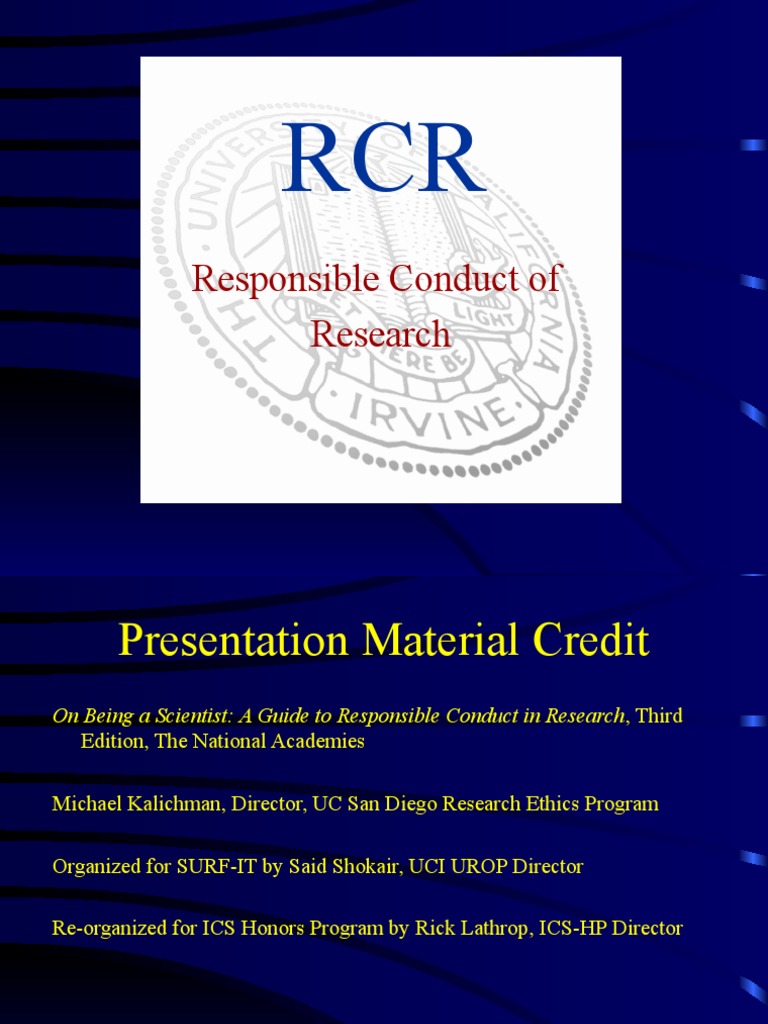 RCR Presentation Revised | PDF | Institutional Review Board | Experiment